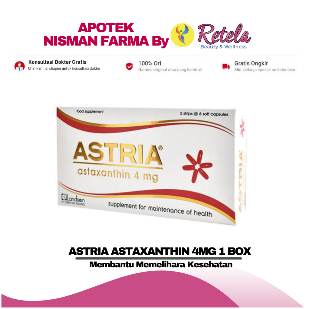 Jual ASTRIA ASTAXANTHIN 4MG 1 BOX 12 KAPSUL | Shopee Indonesia