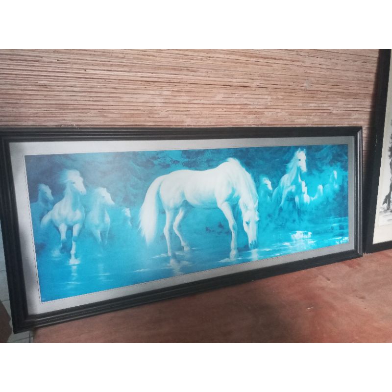 Jual LUKISAN KUDA PUTIH PRINTING+BINGKAI LEBAR 165CM TINGGI 69CM ...