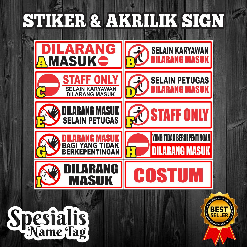 Jual UV Print Label Sign Acrylic sign label selain petugas dilarang ...