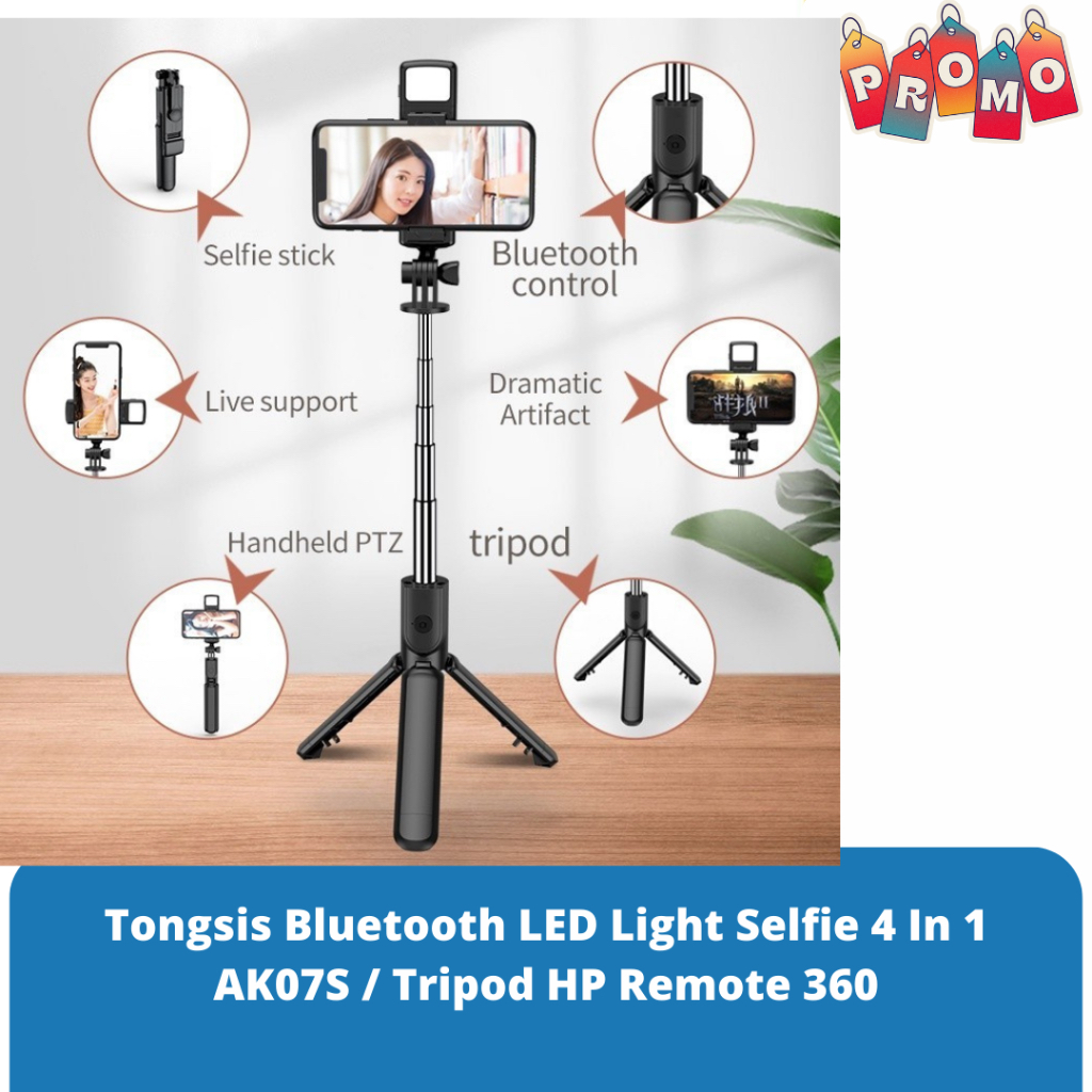 Jual Tongsis Bluetooth Led Light Selfie 4 In 1 R1s Ak07s Free Battery