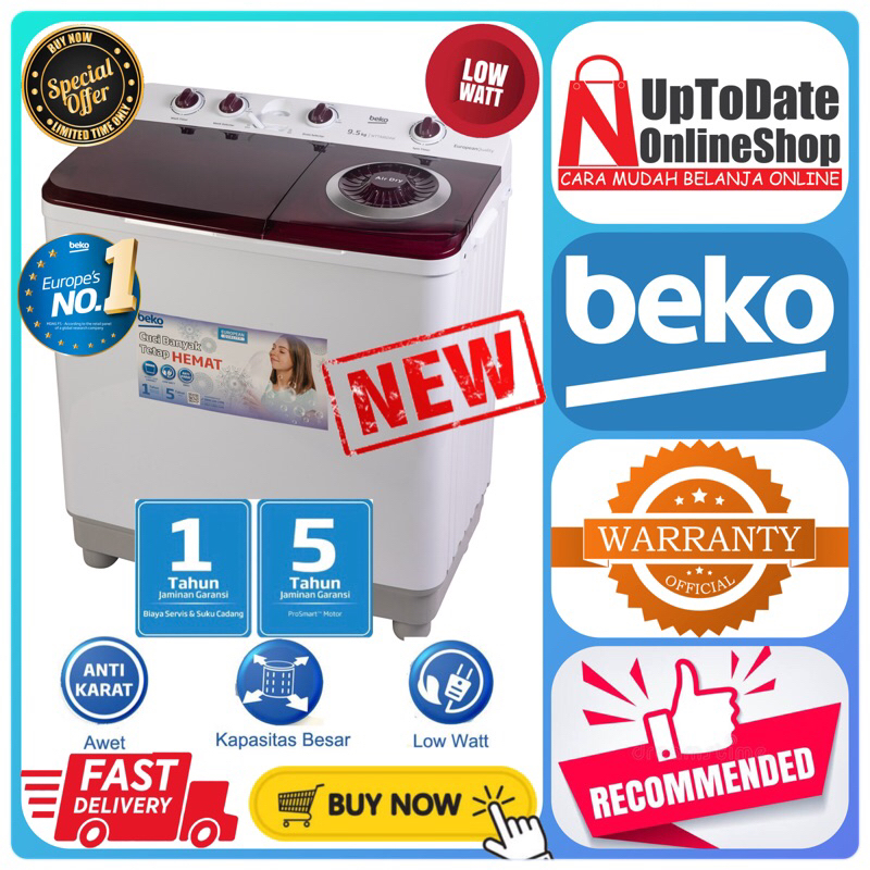 Jual MESIN CUCI BEKO 2 TABUNG 9.5KG WTTA9504W WTTA-9504W WTTA 9504 W BIG PULSATOR LOW WATT TWIN ...