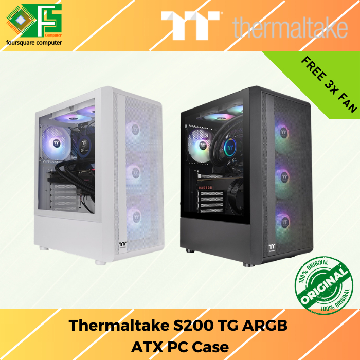 Jual Thermaltake S200 TG ARGB Mid Tower Chassis White Black | PC Casing ...