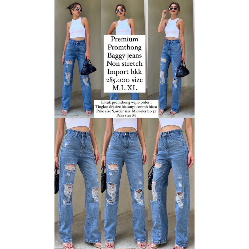 Jual premium promthong baggy jeans non stretch import bkk | Shopee ...