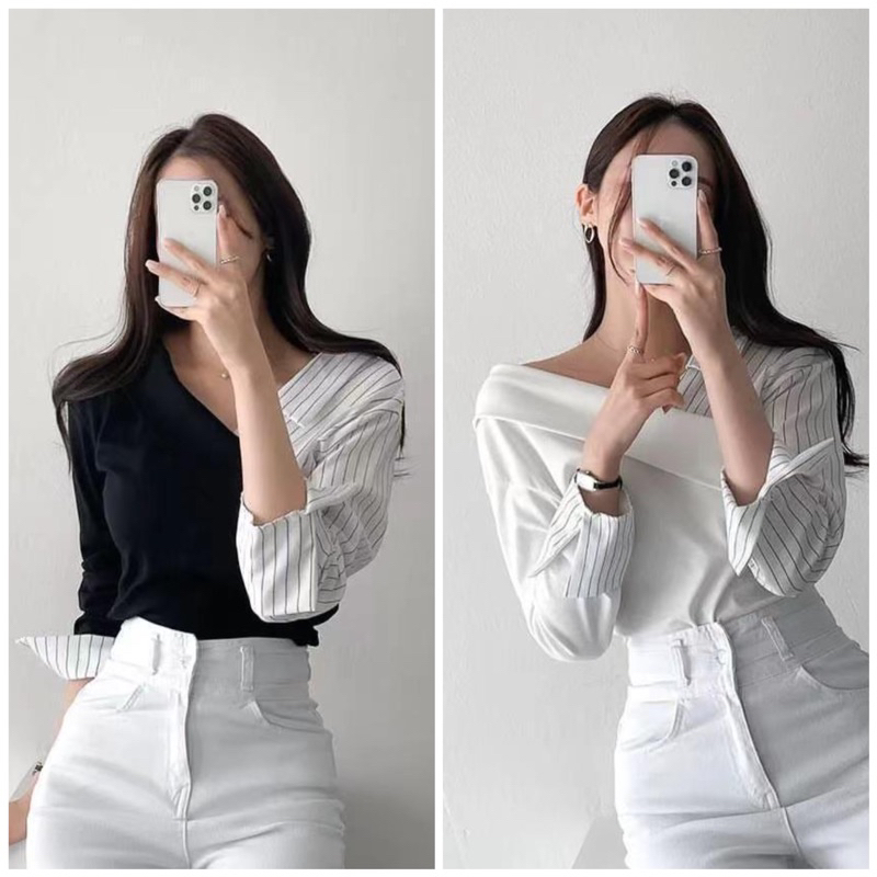 Jual NORAH ATASAN OFF SHOULDER KOREA ASSYMETRIC | Shopee Indonesia