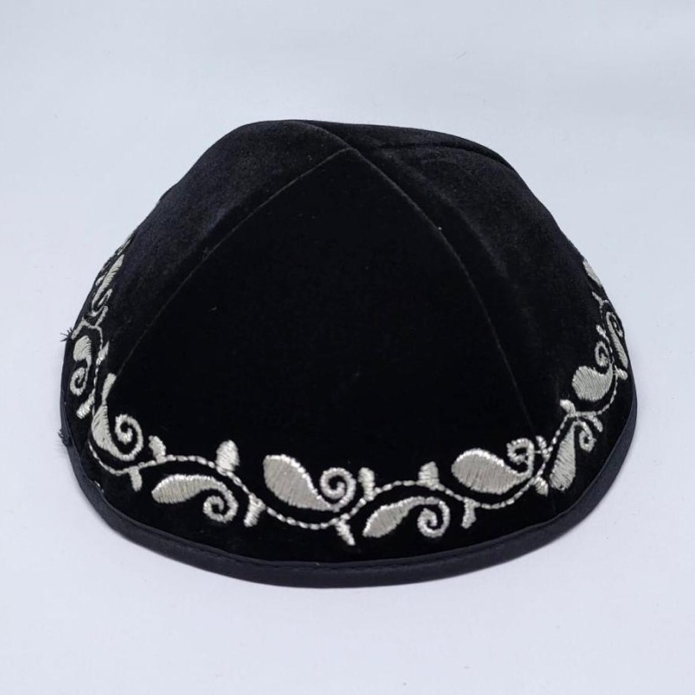 Jual Topi Yahudi SILVER LEAF EMBROIDERED BLACK VELVET Kippah by Israel ...