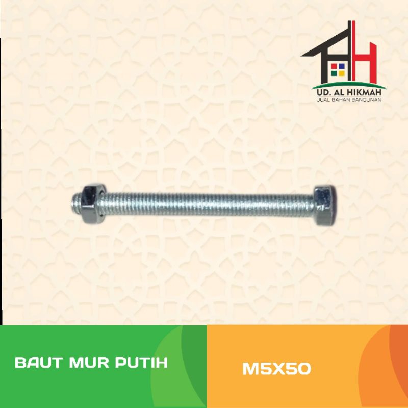 Jual PAKET 10 SET BAUT MUR HEX PUTIH M5 X 50 M5X50 KUNCI 8 MM | Shopee ...