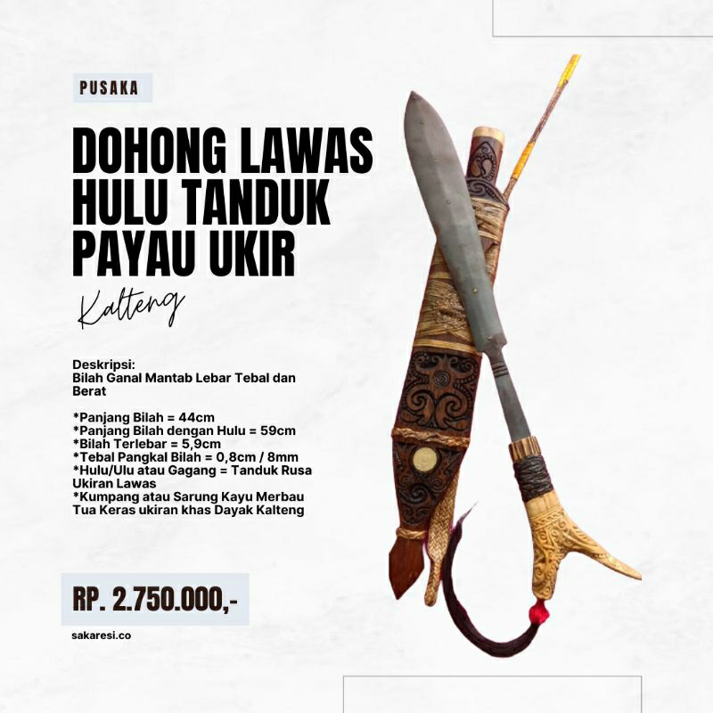 Jual Ori Dohong Duhung Asli Kalimantan Lawas Dayak Gagang Ukir Antik ...