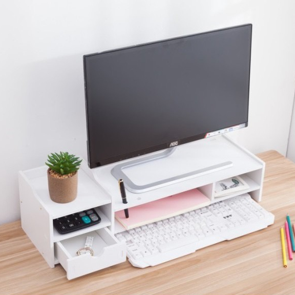 Jual Meja belajar minimalis makna dimensi rak monitor dengan laci ...