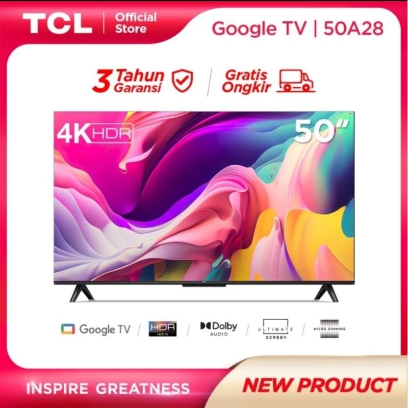 Jual tcl 50a28 50v6b smart tv 50 inch google tv 4k uhd hdr 10 micro ...