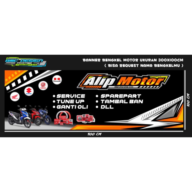 Jual BANNER SPANDUK BENGKEL MOTOR ukuran 300x100cm (BISA REQUEST NAMA ...