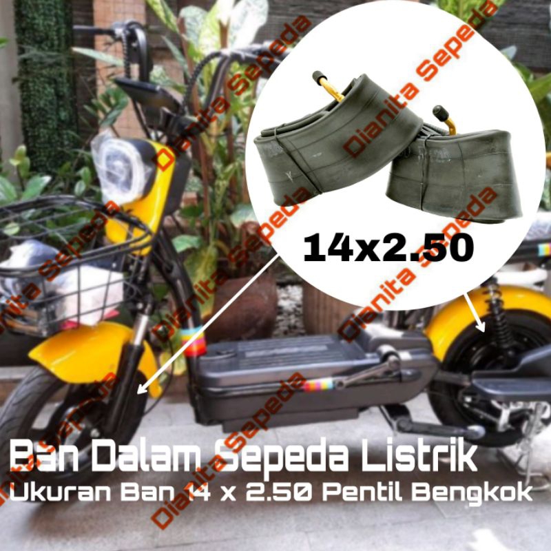 Jual ban dalam sepeda listrik 14 x 2.50 E-Bike ukuran 14x2.50 sparepart Selis pentil bengkok ...