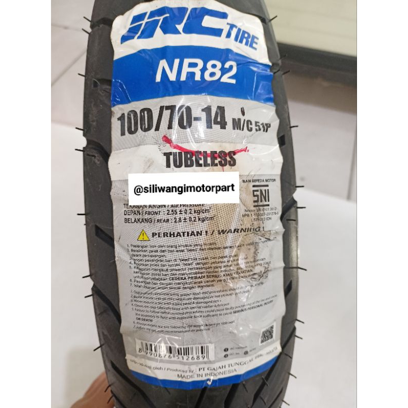 Jual Ban Motor Tubles Tubeless IRC 100/70-14 NR82 Ban Motor Ring 14 Ban ...