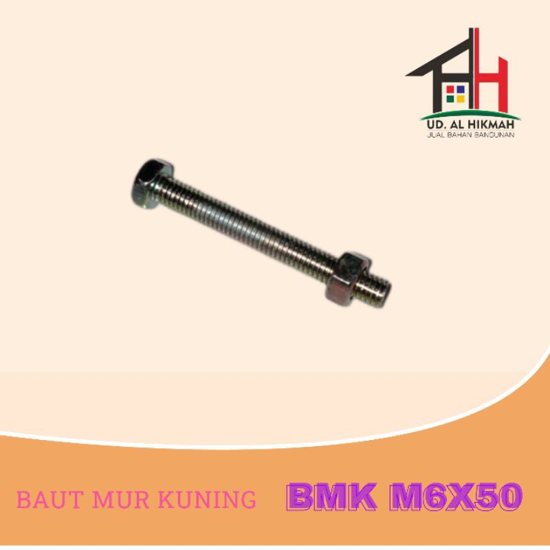 Jual PAKET 10 SET BAUT MUR HEX KUNING M6 X 50 M6X50 KUNCI 10 MM ...