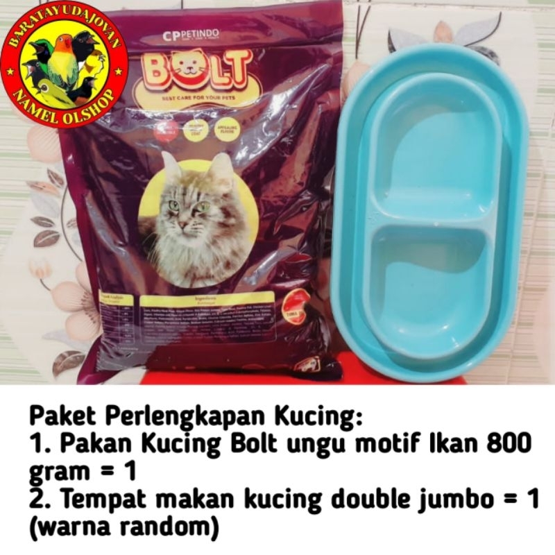 Jual PAKET PERLENGKAPAN KUCING PAKAN KUCING BOLT UNGU MOTIF IKAN DAN ...