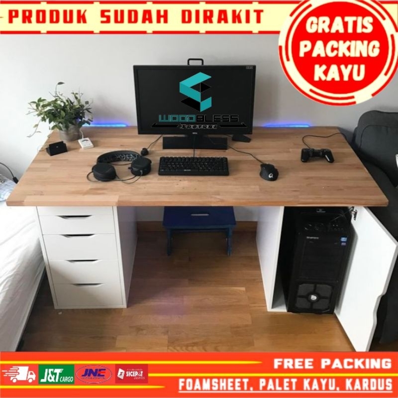 Jual MEJA KERJA KANTOR MEJA BELAJAR 6 LACI CPU MODERN | Shopee Indonesia