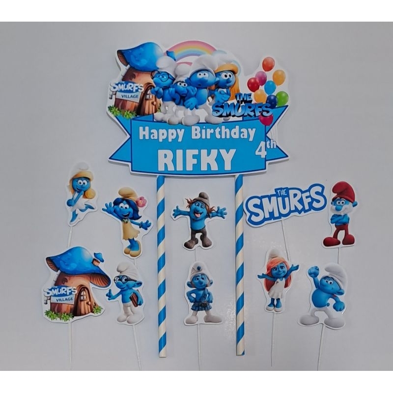 Jual TOPPER CAKE GAMBAR SMURF BISA CUSTOM NAMA | Shopee Indonesia