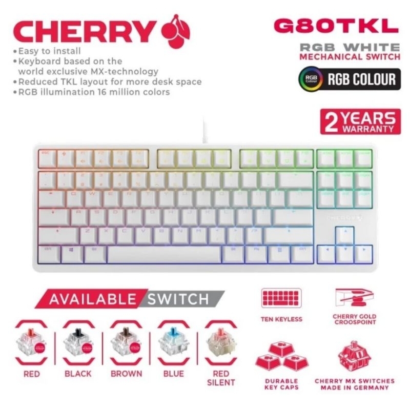 Jual CHERRY MX G80-3000S White TKL RGB Mechanical Gaming Keyboard ...