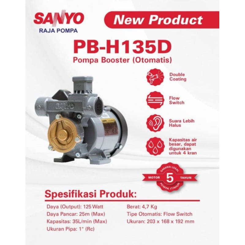 Jual Pompa Pendorong / Booster Pump Otomatis Sanyo PB- H135 D Garansi Resmi | Shopee Indonesia