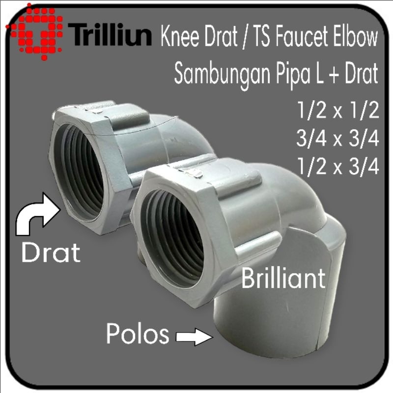 Jual TS Faucet Elbow Knee Drat - Sambungan Pipa PVC Belok Bengkok L + Drat | Shopee Indonesia
