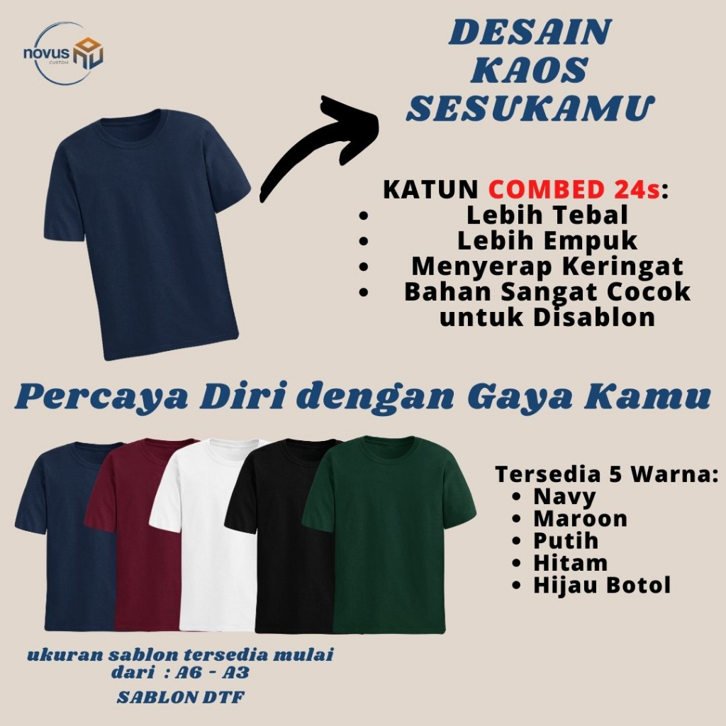 Jual Kaos Custom Sablon Satuan Desain Sendiri Bahan Combed 24s Nyaman Digunakan | Shopee Indonesia