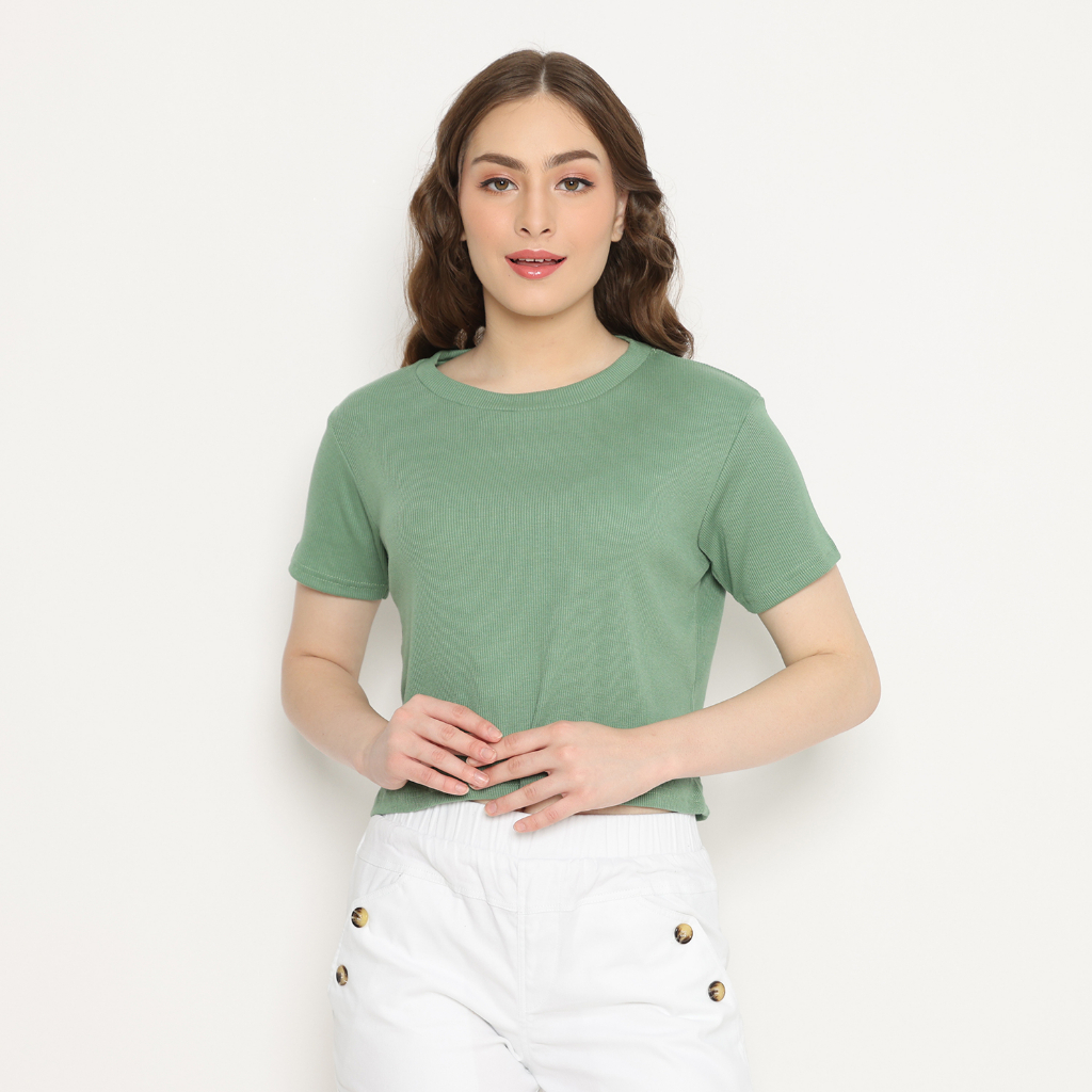 Jual ROMP T-Shirt Crop Rib Wanita - Polos | Shopee Indonesia
