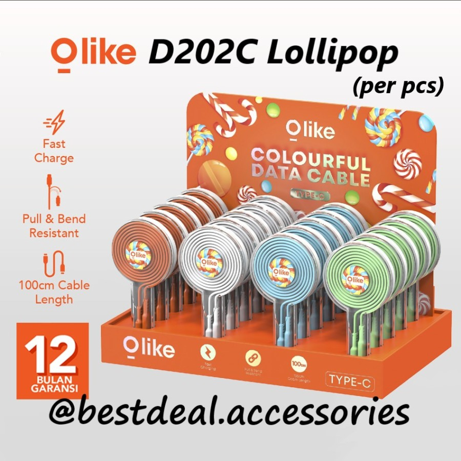 Jual Olike D202C USB-C Colorful Lollipop Kabel Data Cable 1M D202 (Per ...