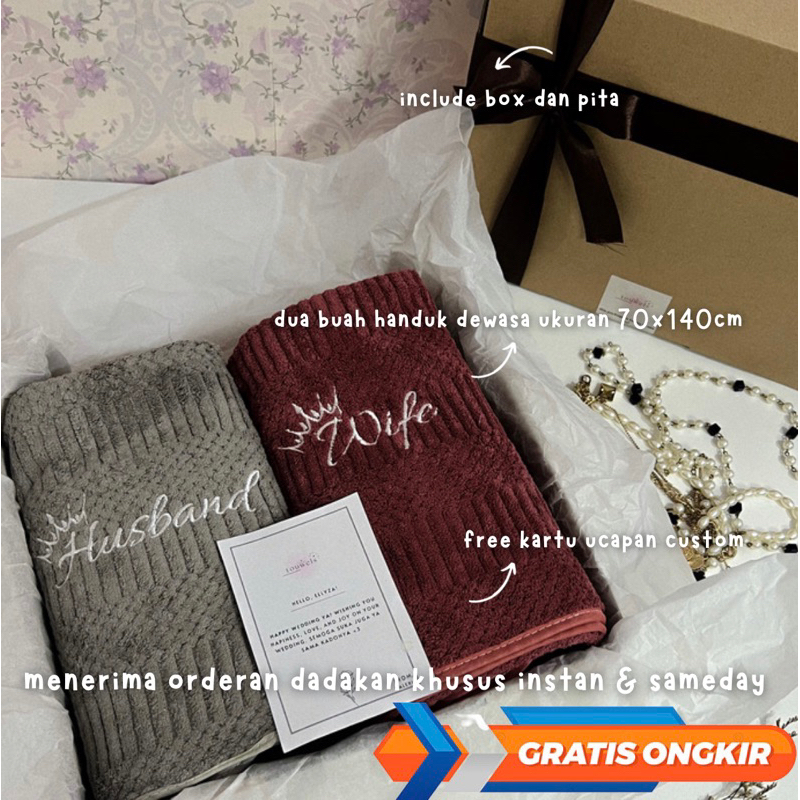 Jual Hampers Handuk Bordir Husband Wife 70x140cm Couple / Hampers ...