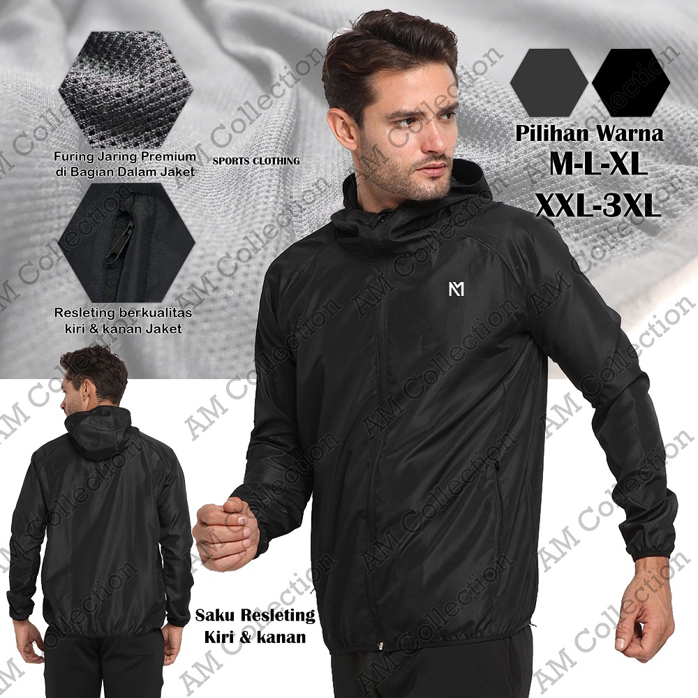 Jual Jaket Olahraga Parasut Premium Pria Wanita / Jacket Running Sauna / Atasan Lari Gym Sepeda ...