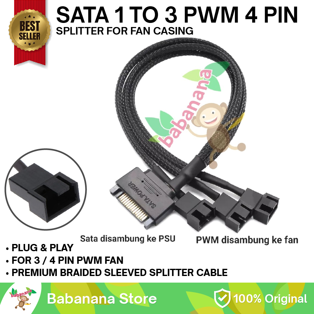 Jual Kabel splitter 1 to 3 cabang fan hub sata pwm fan case pc adapter ...