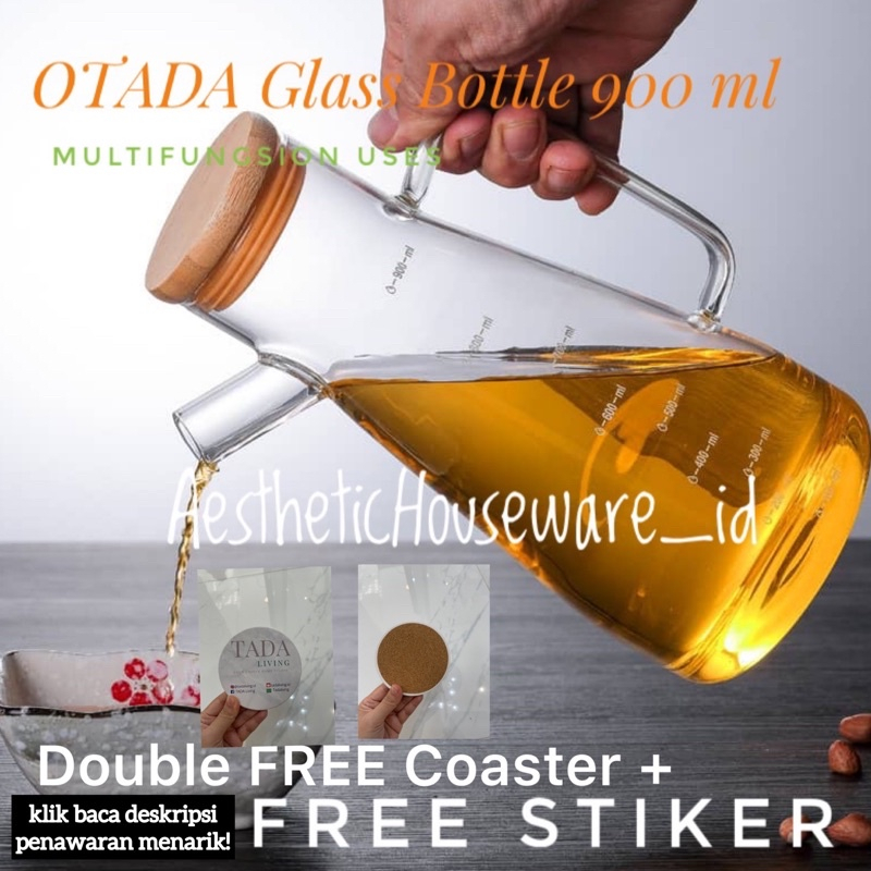 Jual Oil Bottle 900ml/ Botol Minyak Goreng Estetik Tutup Kayu FREE ...
