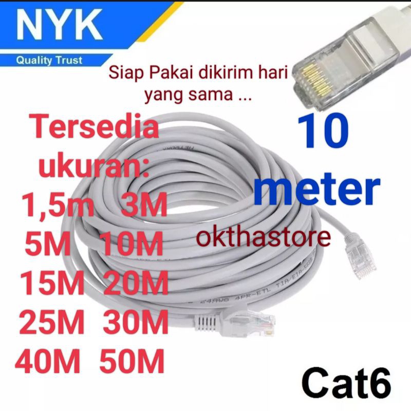 Jual NYK 10 METER KABEL LAN UTP CAT 6 RJ45 | Shopee Indonesia
