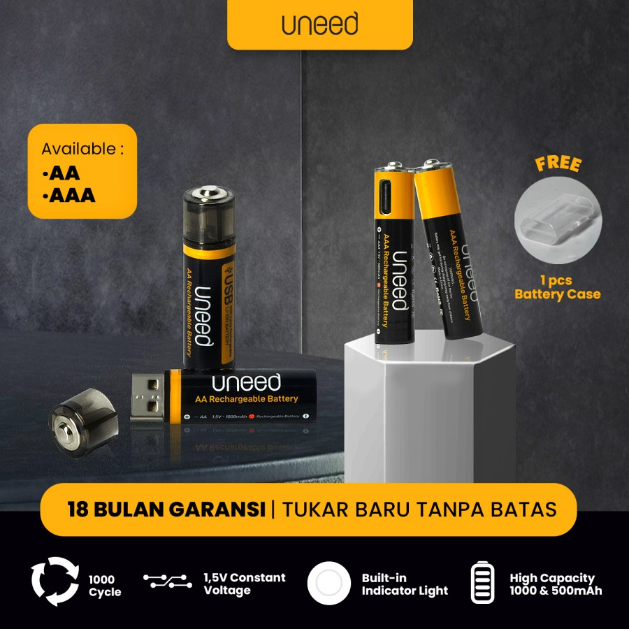 Jual UNEED Battery Rechargeable AA / Baterai AAA - AA with Type C / USB ...