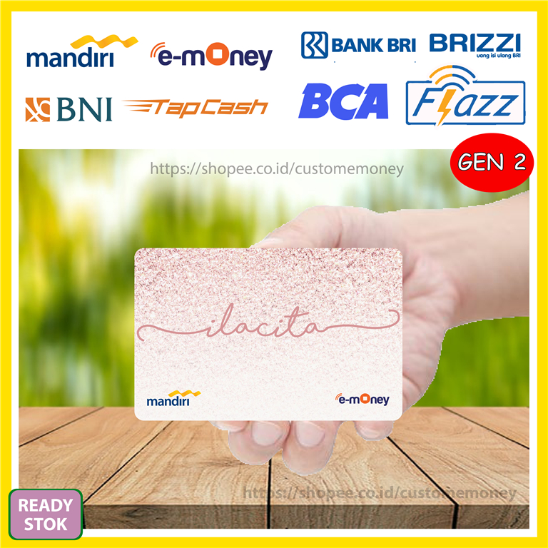 Jual KARTU EMONEY DESIGN CUSTOM NAMA PINK PUTIH GLITER E-MONEY MANDIRI ...