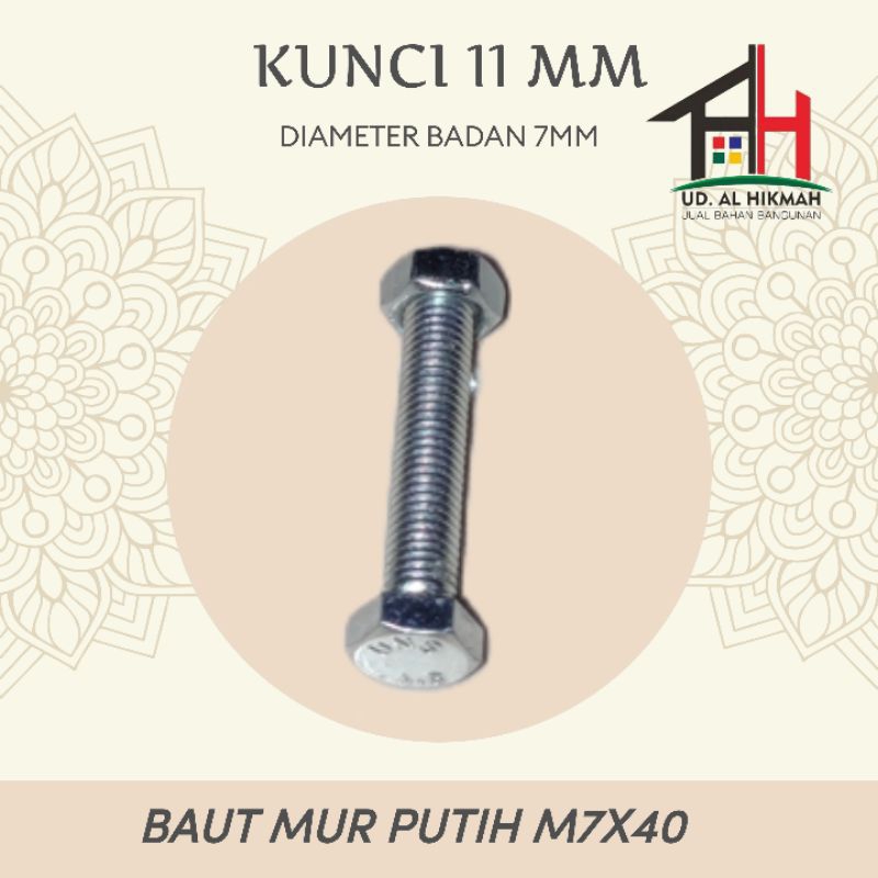 Jual PAKET 10 SET BAUT MUR HEX PUTIH M7 X 40 M7X40 KUNCI 11 MM | Shopee ...