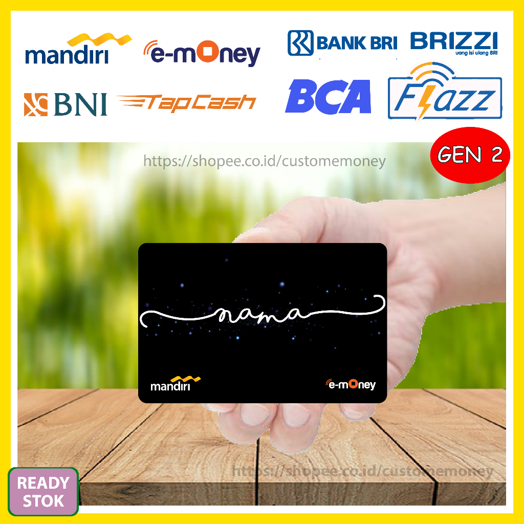Jual KARTU EMONEY DESIGN NAMA BLACK GLITER BIRU ETOLL E-MONEY MANDIRI ...