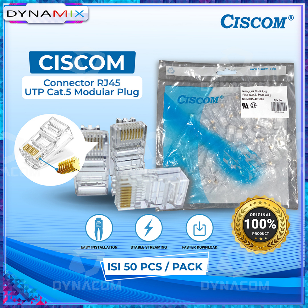 Jual CISCOM konektor LAN RJ45 UTP Cat.5e Modular Plug isi 50pcs ...