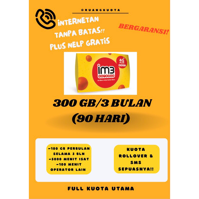 Jual PERDANA MURAH!!|PAKET KUOTA INDOSAT FULL KUOTA UTAMA 300 GB / 3 ...