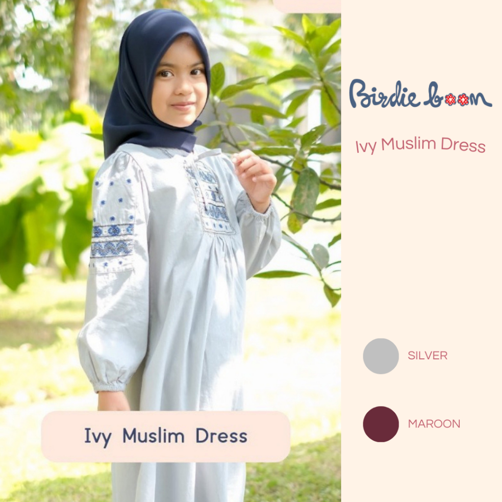 Jual BIRDIEBOOM - Muslim Dress Embroidery Anak (Maroon&Abu) | Shopee ...