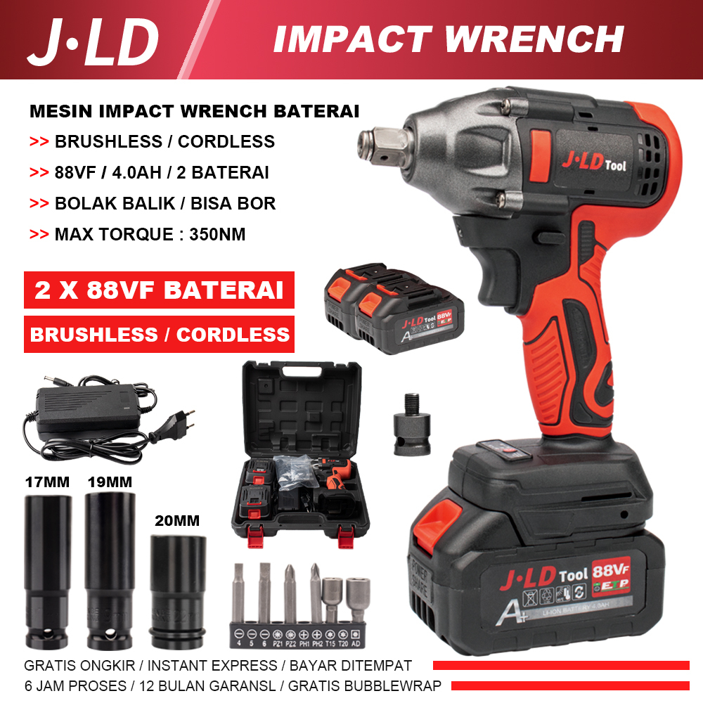 Jual JLD Impact bor baterai 88VF biru impact wrench 13mm mesin bor ...
