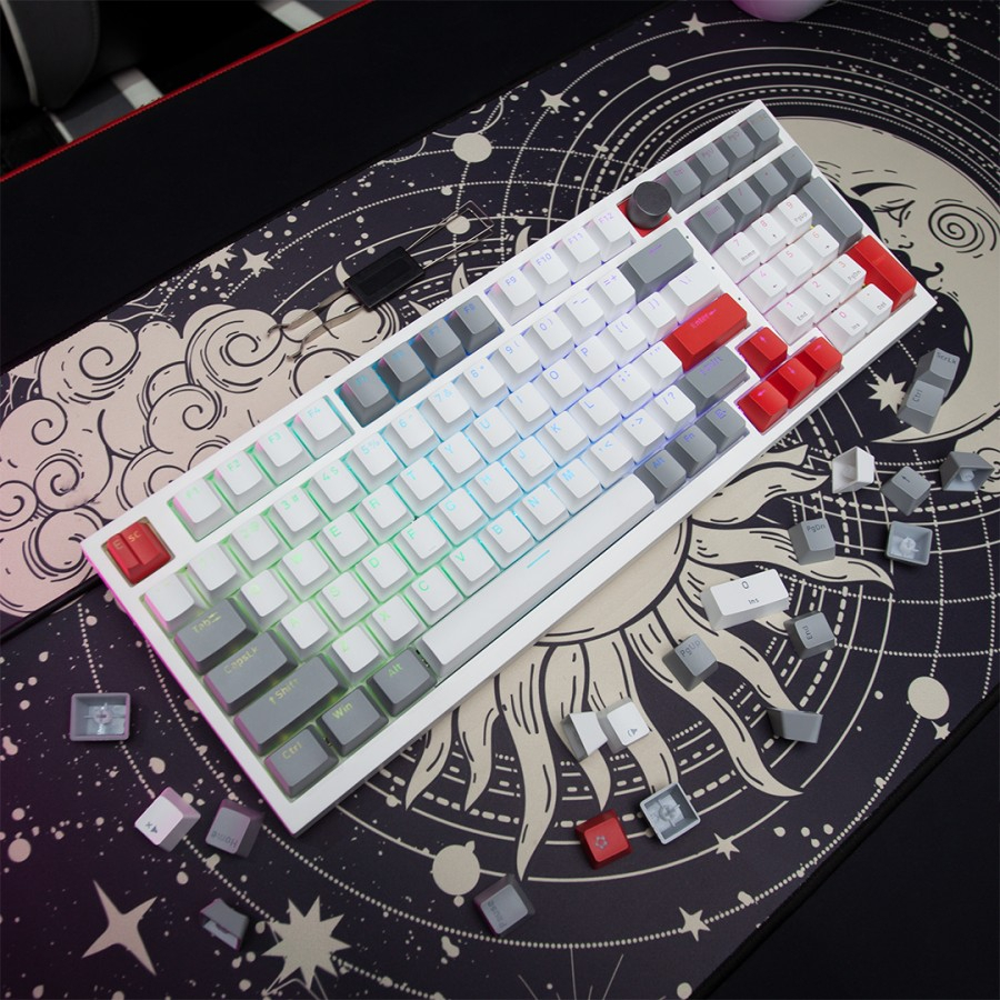 Jual Skyloong GK980 Glacier Gray White Red PBT Mechanical Gaming ...