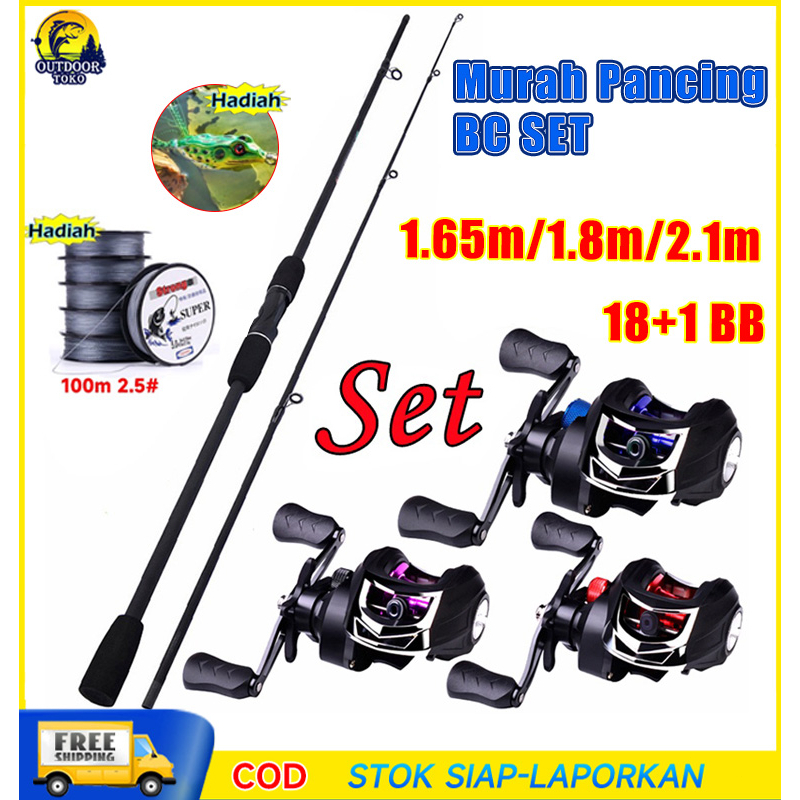 Jual Baitcasting Fishing Reel Casting Fishing Rod Fishing Set Metal ...