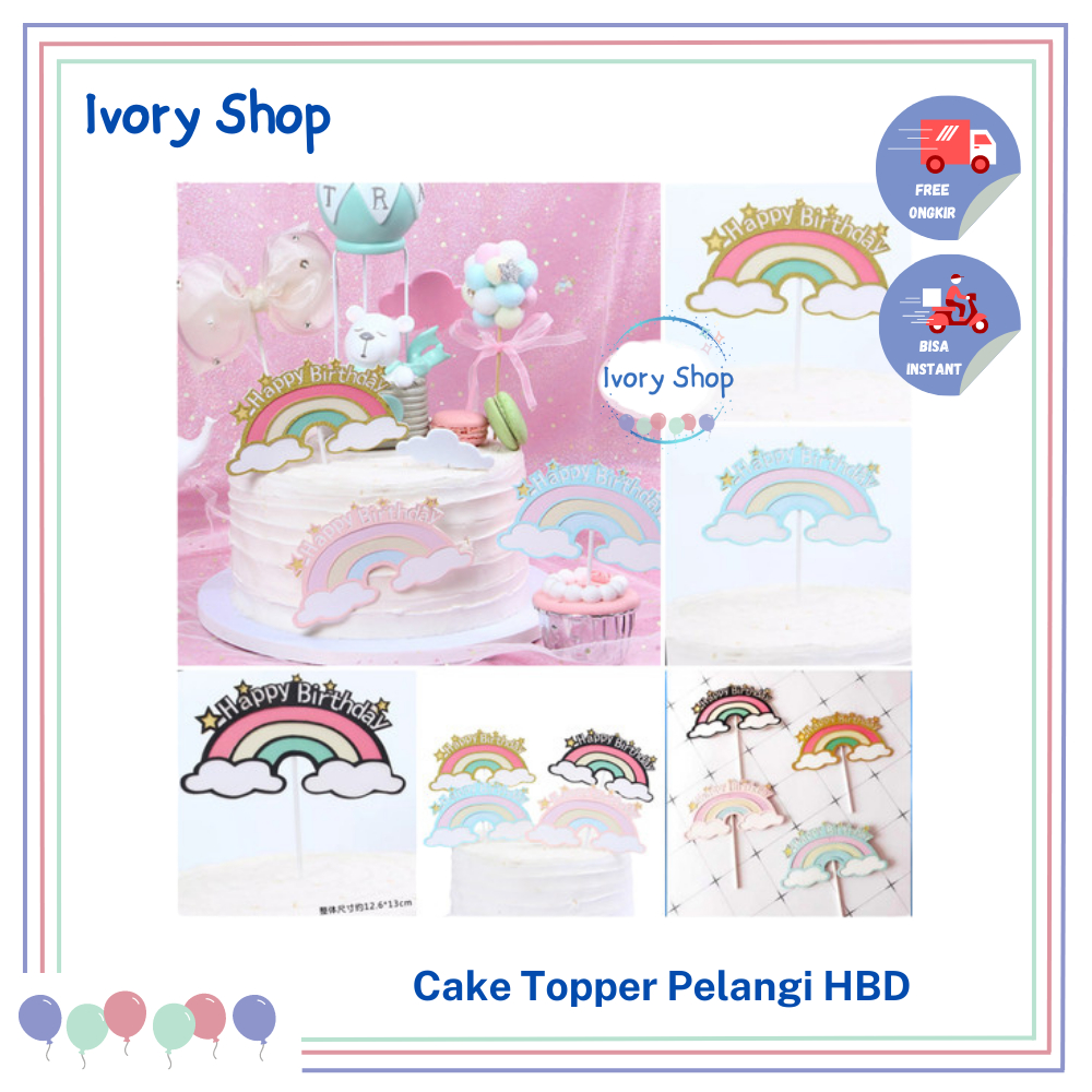 Jual Cake Topper Kue Ulang Tahun Pelangi Happy Birthday Rainbow Awan ...