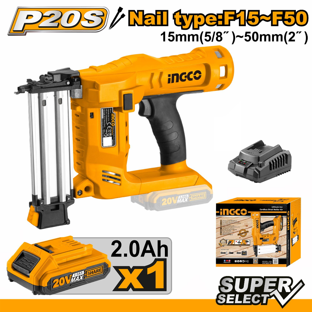 Jual AIR NAILER GUN STAPLES PAKU HEKTER TEMBAK BATERAI 20V 1BATERAI & 1 CHARGER INGCO CBNLI2016 ...