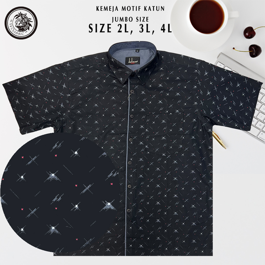 Jual KJ0161 Kemeja Katun Lengan Pendek JUMBO (SIZE 2L, 3L, 4L) | Shopee Indonesia