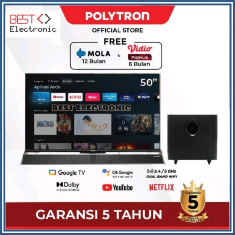 Jual POLYTRIN 4K UHD Smart Cinemax Soudbar Google TV 50 Inch PLD ...