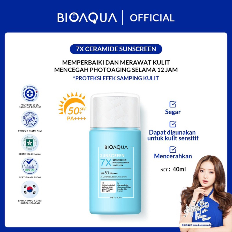 Jual BIOAQUA 7X Ceramide Sunblcok Wajah Sunscreen SPF 50 PA++++ 40ml ...