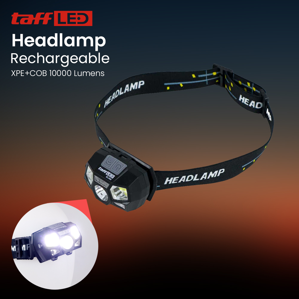 Jual TaffLED Headlamp Rechargeable USB Motion XPE+COB 10000 Lumens ...