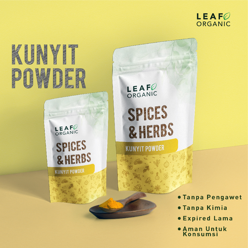 Jual Kunyit Bubuk LEAF ORGANIC Turmeric Powder Premium Kering Murni ...