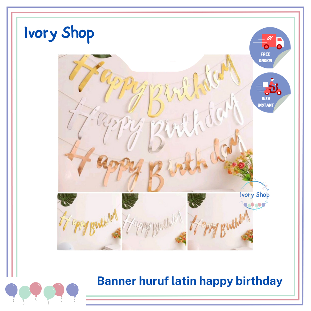 Jual Banner huruf latin happy birthday Bunting flag HBD garland ...