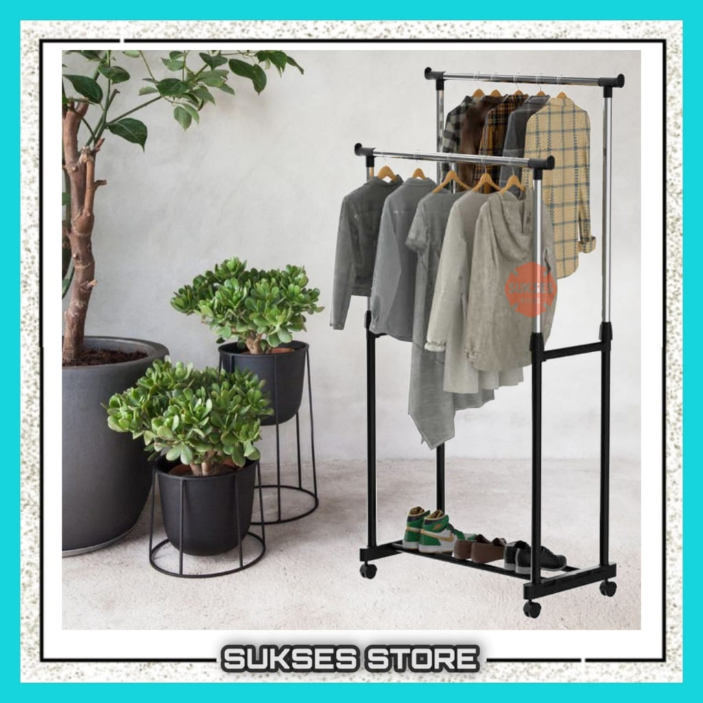 Jual DOUBLE POLE RACK STAND HANGER DISPLAY / RAK GANTUNG BAJU DOUBLE 2 ...